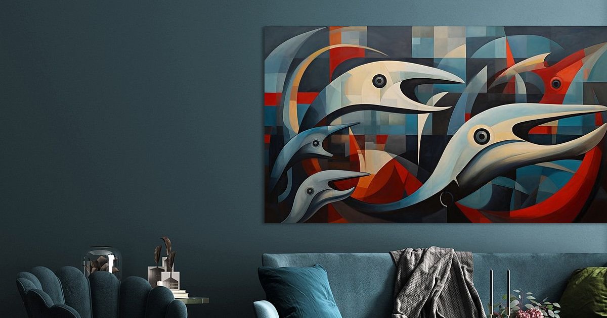 Abstracte walvissen kubisme panorama van TheXclusive Art op canvas, behang en meer
